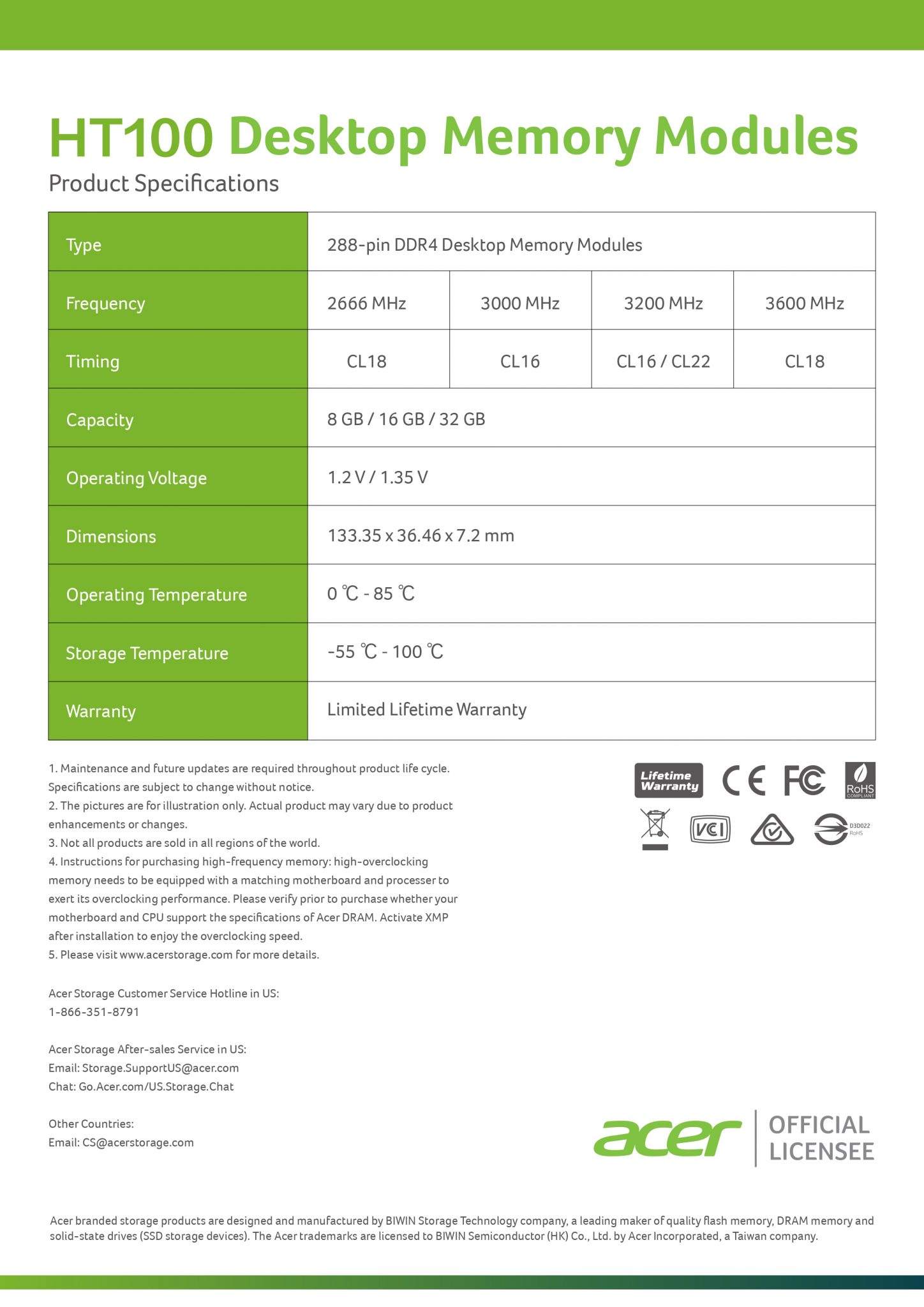 RAM PC (แรมพีซี) ACER HT100 DDR4 8GB 2666MHz - THREE B INTERTRADE ...